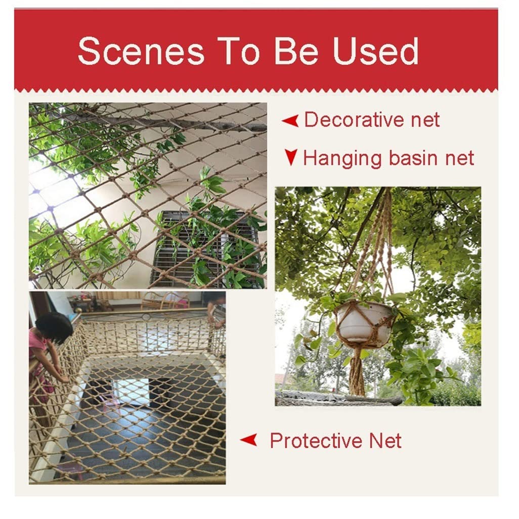 OUYOXI Balcony Anti-Fall net Hemp Rope Child Safety Net Ceiling Decoration Net Hanging Clothes Net Partition Protection Net Rope Net Safety Net Thick Hemp Rope Net Dia 4mm Mesh 6cm(Size: