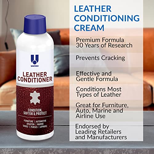 UNITERS Leather Cleaner and Conditioner Foam Solution Cream Bundle, for use of Leather Furniture, Car Interior, Apparel, Boots, Shoes, Bags, and More
