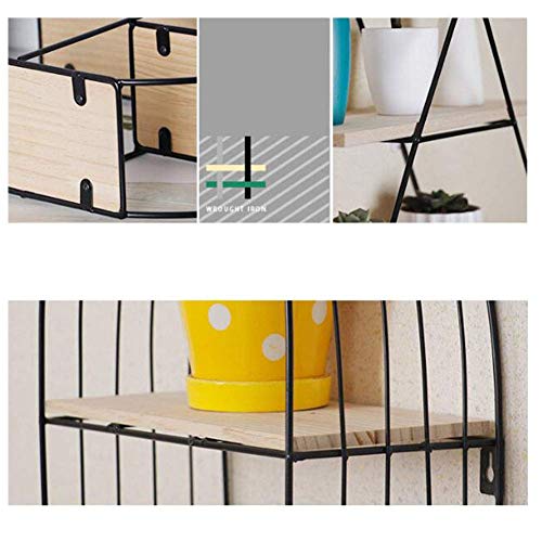 PIBM Stylish Simplicity Shelf Wall Mounted Floating Rack Shelves Simple Iron Art Solid Wood Solid Moisture Proof Living Room Multi-Layer,3 Styles, a , 43X14X60CM