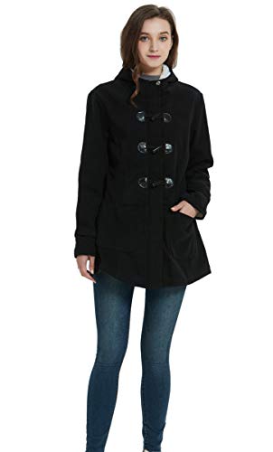VOGRYE Womens Winter Fashion Outdoor Warm Wool Blended Classic Pea Coat Jacket (FBA) (M, Black2-Thicker)