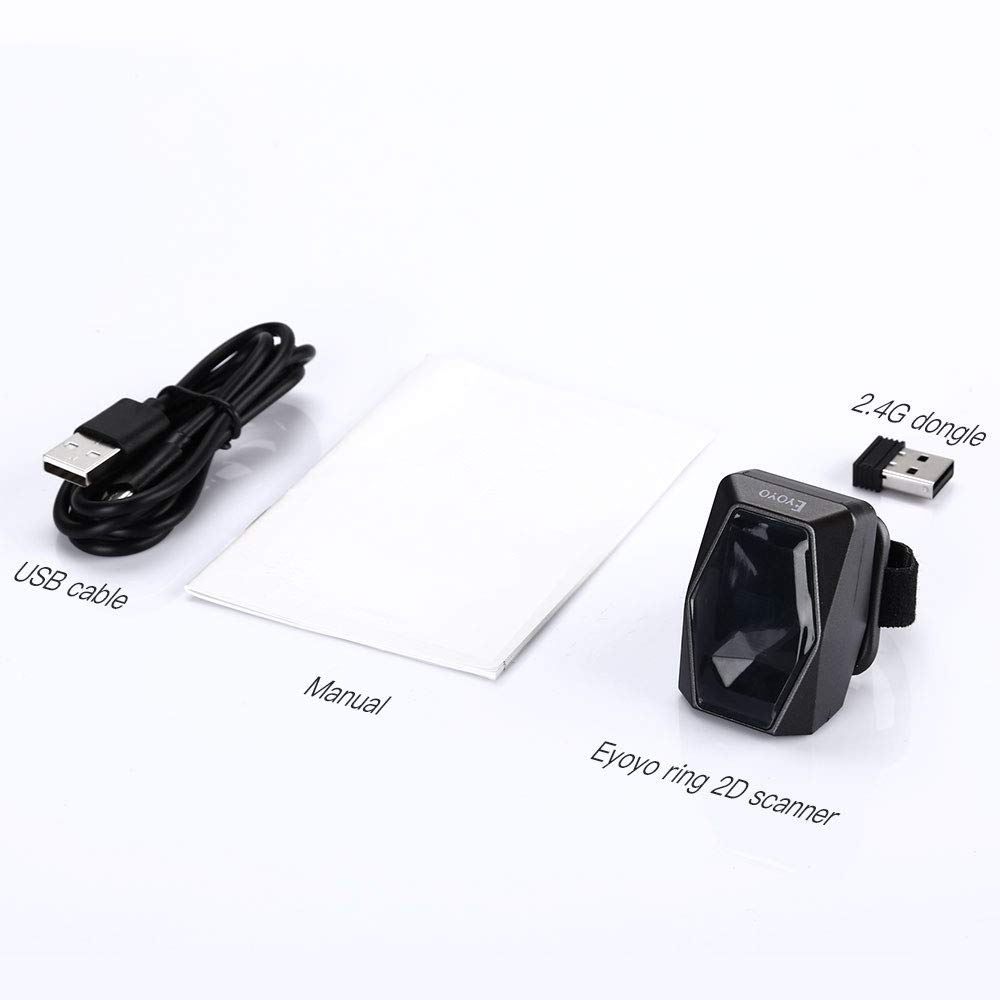 Eyoyo 2D Finger Ring Barcode Scanner, Mini Wearable 3-in-1 USB Wired & 2.4G Wireless & Bluetooth Scanner, Image 1D QR Bar Code Reader PDF417 Data Matrix Screen Scan for iPad, Smartphone, PC