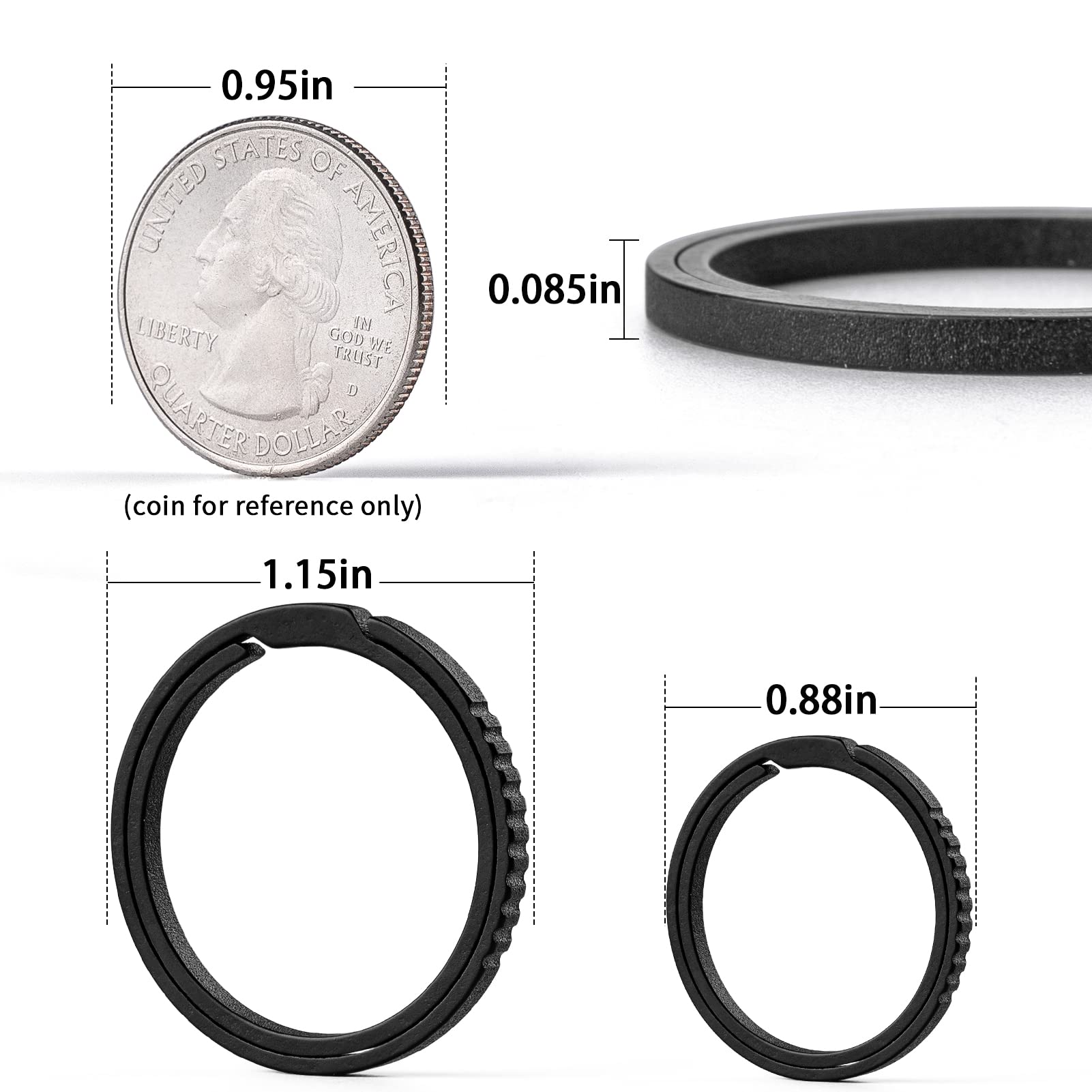 FEGVE Key Rings, Titanium Side Pushing Key Ring Keychain Rings Small Black Split Keyrings for Men (Black-6pcs)