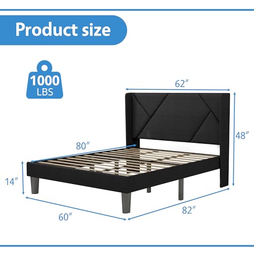 Fangflower Platform Bed Frames,Queen Bed Frame with Headboard, Storage Drawers, Strong Wood Slats Support, Noise-Free/No Box Spring Needed/Easy Assembly