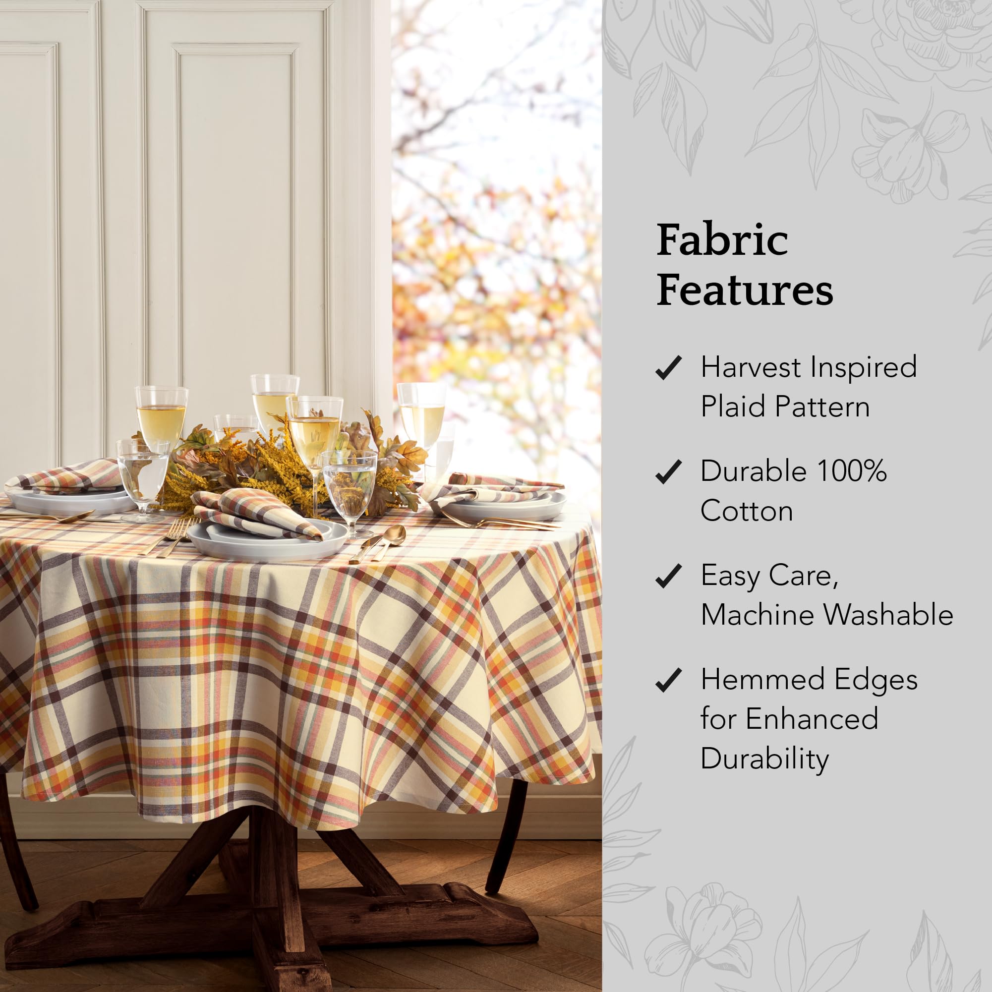 Elrene Home Fashions Russet Harvest Woven Plaid Cotton Tablecloth for Fall/Thanksgiving, 70" Round