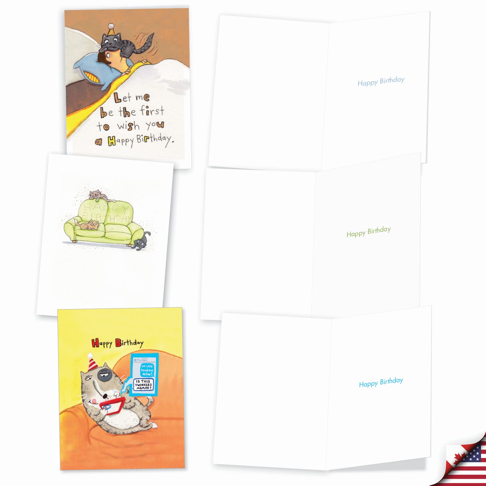 The Best Card Company - 10 Cute Birthday Note Cards with Envelopes (4 x 5.12 Inch) - Pets and Animal Notecards, Boxed Assortment - Kitty Birthday M3791BDG-B1x10