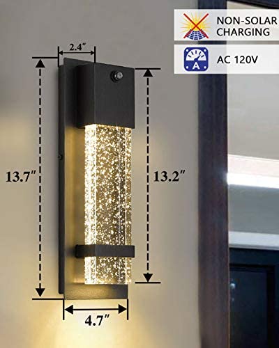 LED Dusk to Dawn Outdoor Wall Light Fixture - HWH Exterior Wall Sconce Porch Light 2 Pack, Outside Wall Lights in Black Finish with Crystal Bubble Glass, 5HW9-B-P-2PK BK