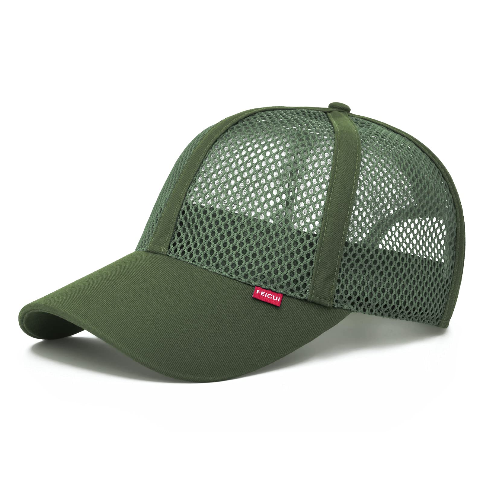 FEICUI Men Mesh Trucker Baseball Cap Hat Adjustable 6-Panel Hat Outdoor Sports Wear (Grey)
