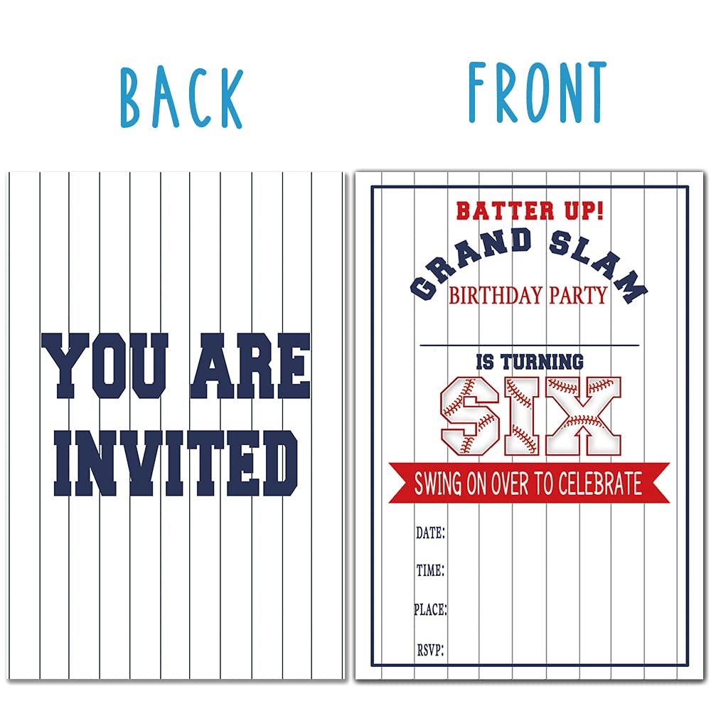 ukebobo 6th Birthday Party Invitations with Envelopes – Batter Up Baseball Party Invitations, Baseball Party Decorations– 20 Cards With Envelopes(bq-06)