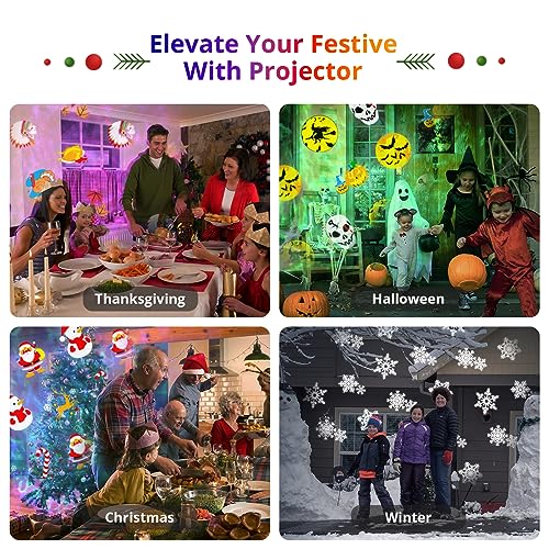 Temgin Christmas Projector Lights Outdoor, 2-in-1 48 HD Effects Patterns & 10 Ocean Wave Snowflake Projectors with Remote Control Timer, IP65 Holiday Light Projector for Xmas Halloween Home Party