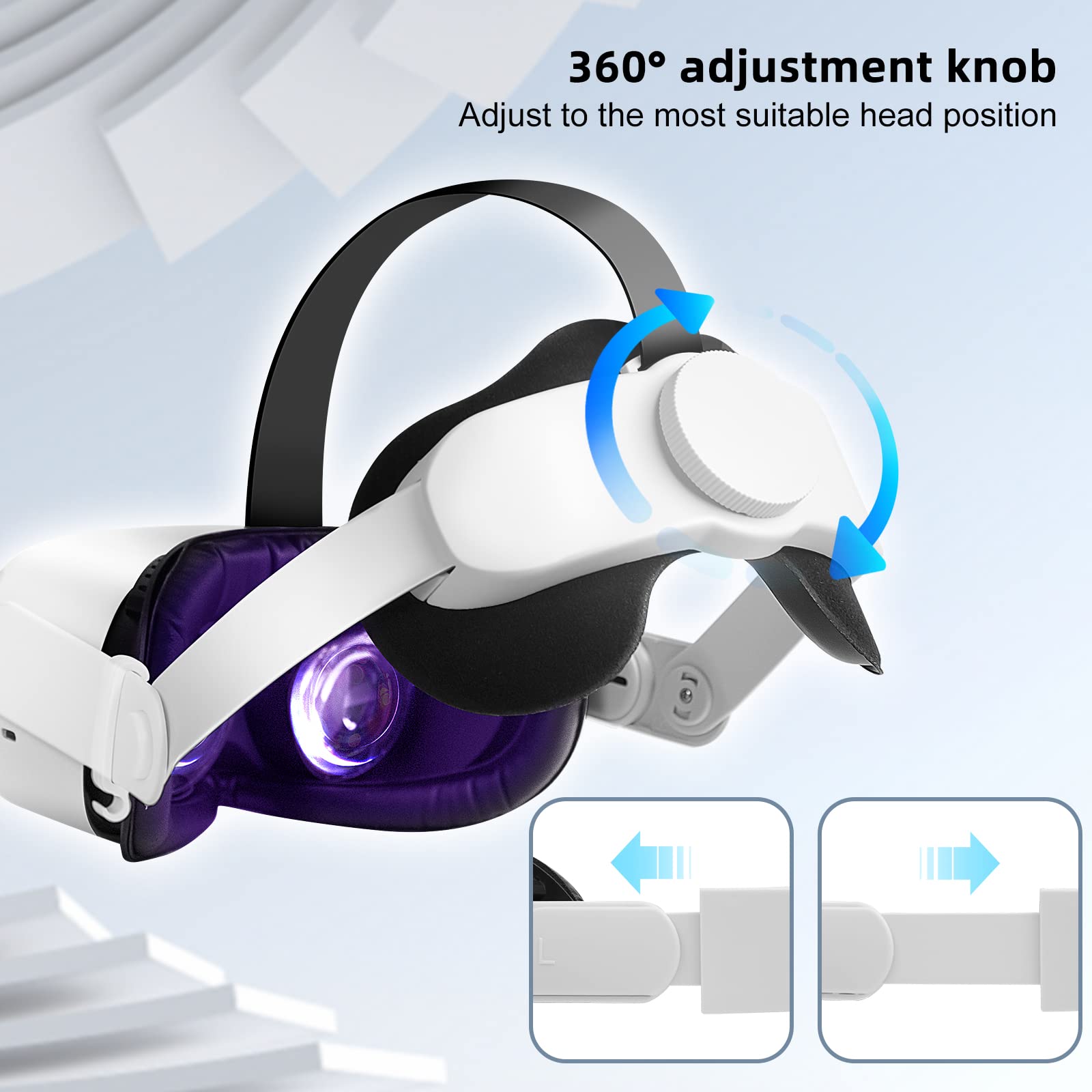 Inandon Head Strap Accessories with PU Leather Foam Face Pad, Replaces Elite Strap Compatible with Quest 2, comfort in VR Reduce Face Pressure in VR Playtime with clip for Charger Cable, Adjustable