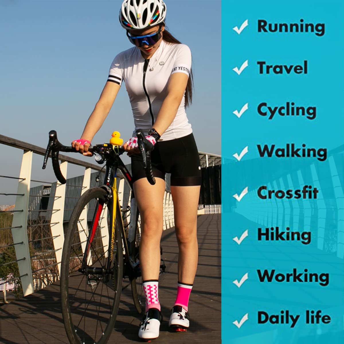 GuaziV Cycling Socks for Men & Women,Colorful Compression Hiking Socks Running Socks for Travelling, Walking, Climbing