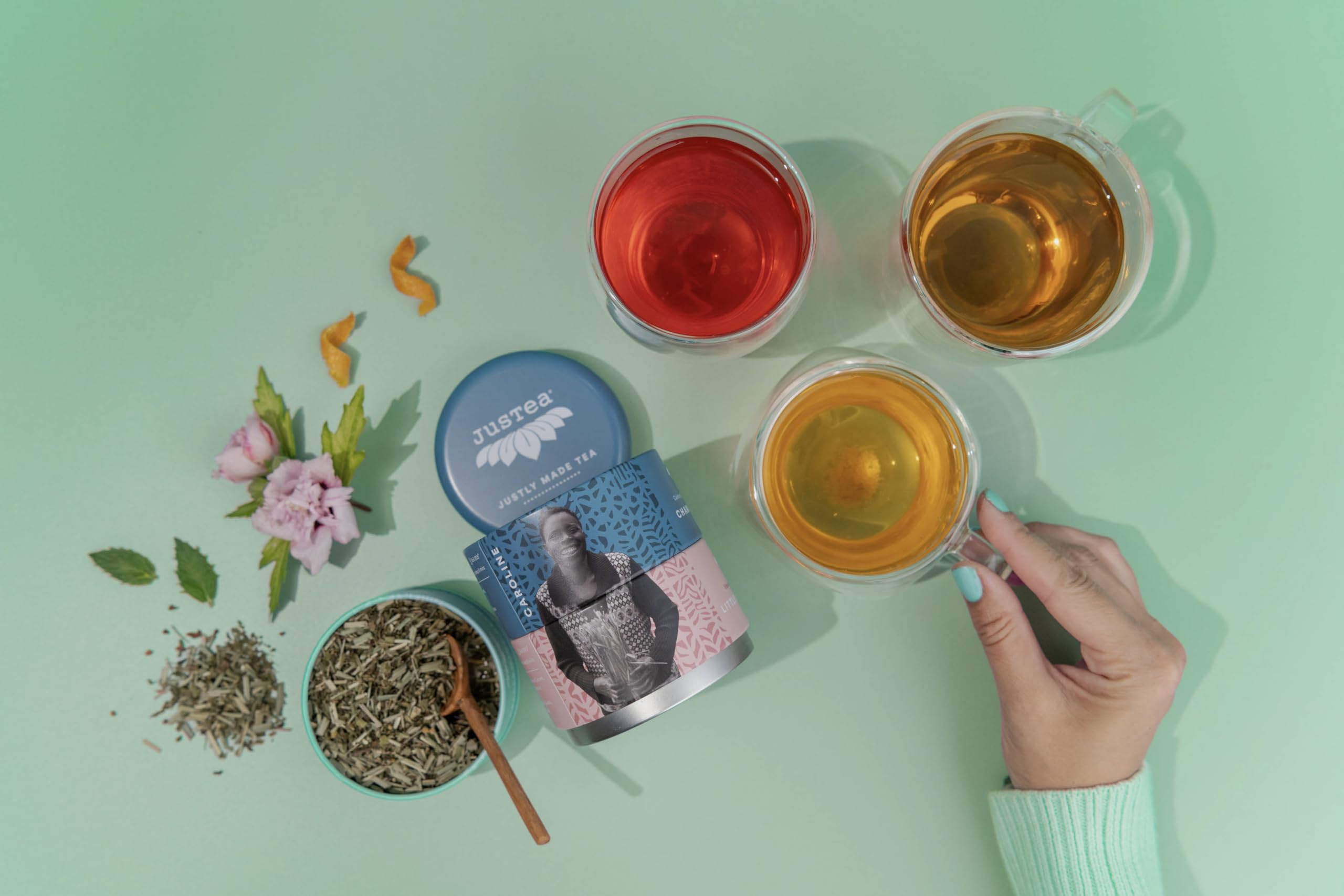 JusTea Herbal Tea Trio | Stacking Tins Variety Pack with Hand Carved Tea Spoon | Loose Leaf Tea | Caffeine Free | Award-Winning | Fair Trade | Non-GMO