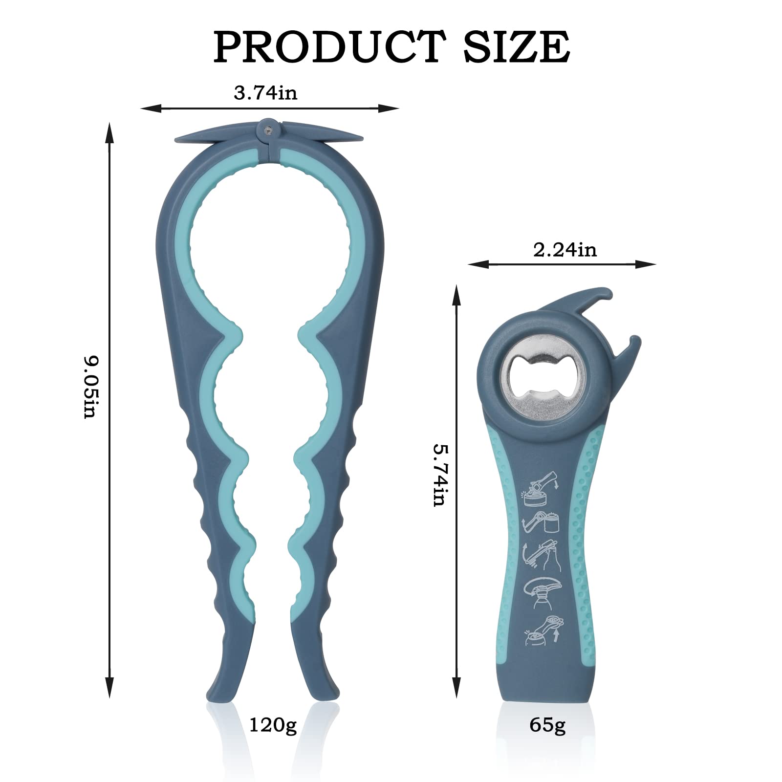 Jar Opener Bottle Opener,5 In 1 Multi Function Can Opener-Ergonomic Multifunctional Kitchen Tools Set For Weak Hand, Children,Elderly, Seniors, Arthritis Sufferers 2 Pack