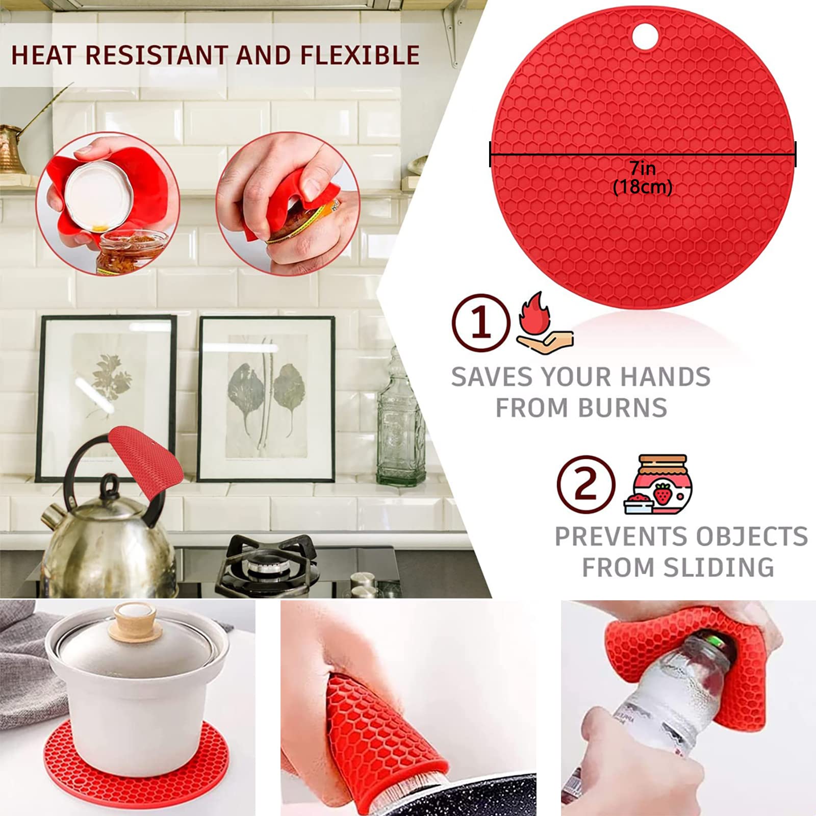 Jar Opener Can Opener Bottle Opener Lid Opener Kit with Non Slip Silicone Handle Easy to Twist for Children, Elderly, Weak Hand and Arthritis Sufferers (4 Pack)