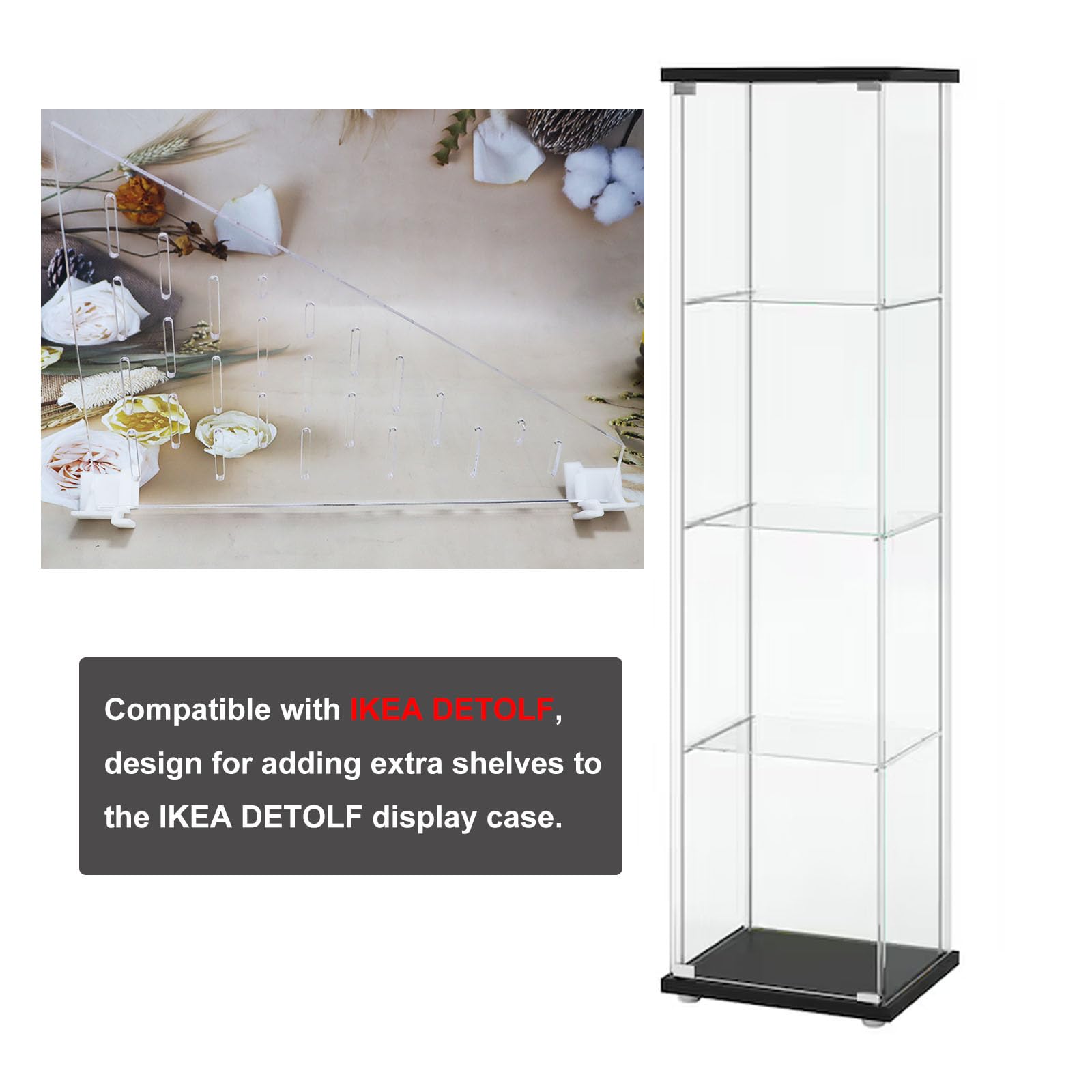 PIAOLGYI Replacement Shelf for IKEA Detolf,Triangular Acrylic Corner Shelves Extra Shelves Accessories Compatible with IKEA Detolf Glass Cabinet,11" x 15" (7mm) 