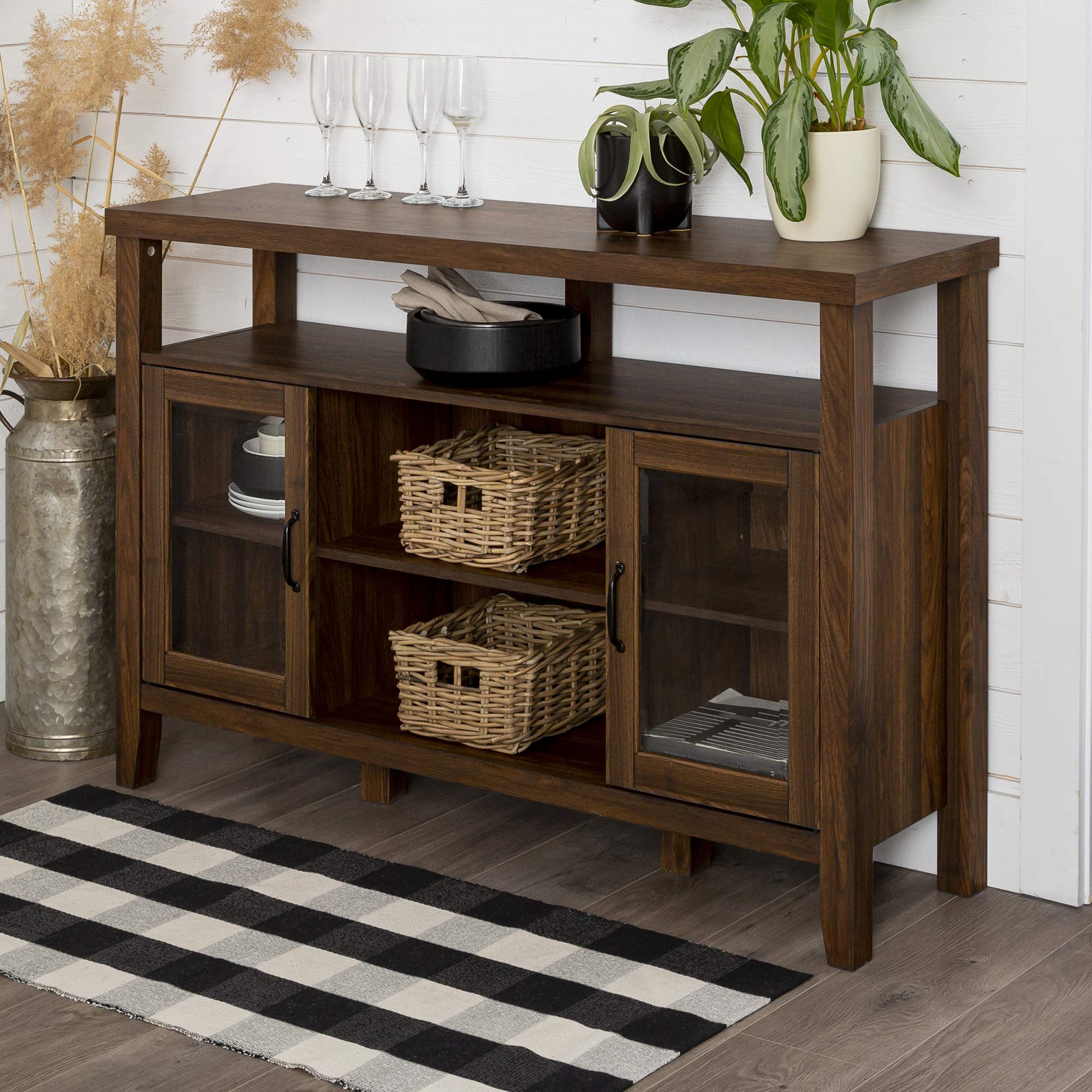 Walker Edison Tall Wood Universal TV Stand with Open Storage For TV's up to 58" Flat Screen Living Room Storage Entertainment Center, 52 Inch, White Oak