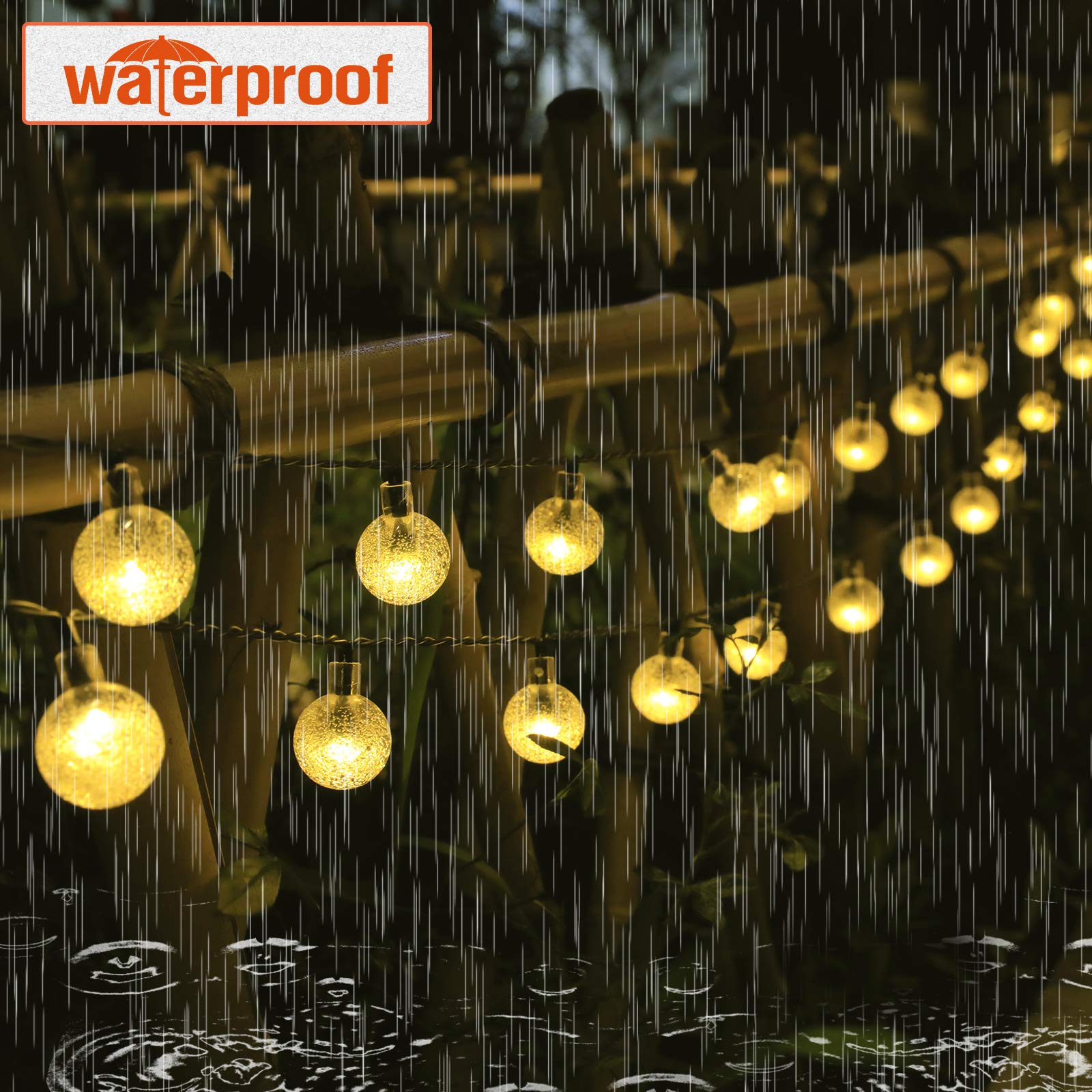 EXF 2-Pack Total 100 Crystal Globe Solar String Lights Outdoor Durable & Bright Solar Powered Patio Lights Waterproof 8 Modes Solar LED Decorative Lights for Garden Gazebo Tree (Warm White)
