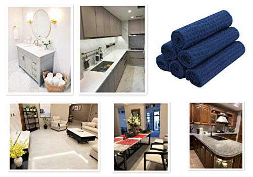 VeraSong Microfiber Kitchen Cleaning Cloth Thick Dish Rags Waffle Weave Washcloths Dish Cloths Ultra Absorbent Odor Free 12inch X 12inch 6 Pack Navy Blue