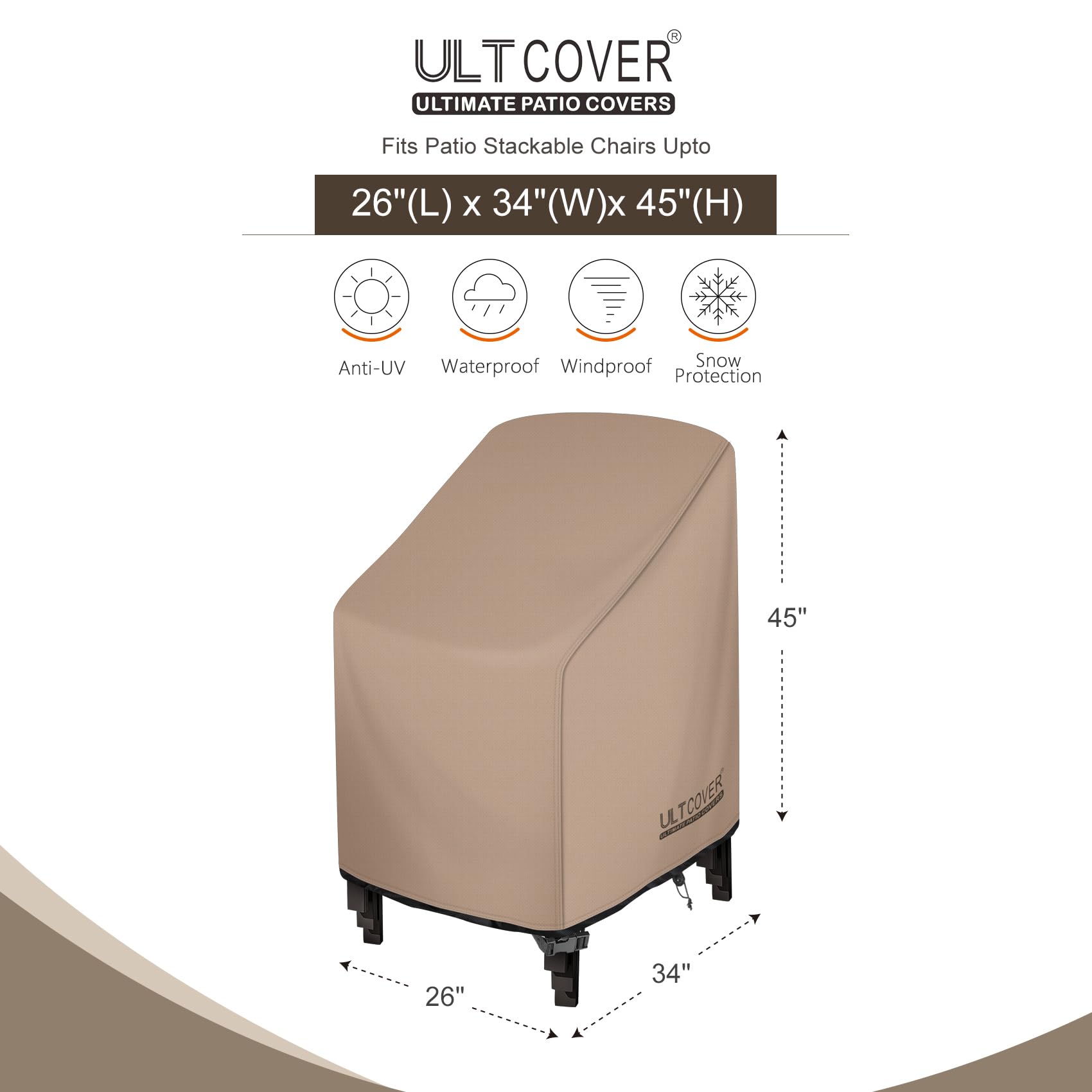 ULTCOVER Stackable Patio Chair Cover β Waterproof Outdoor Stack of Chairs Cover 2 Pack Fits Up to 26W x 34D x 45H inches