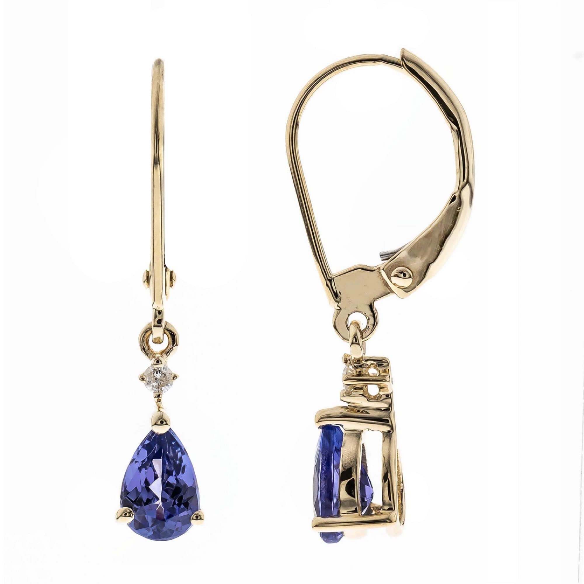Gin & Grace 14K Yellow Gold Genuine Tanzanite LeverBack Earrings with Diamonds for women,Ethically, White Gold Gemstone Stone, Tanzanite