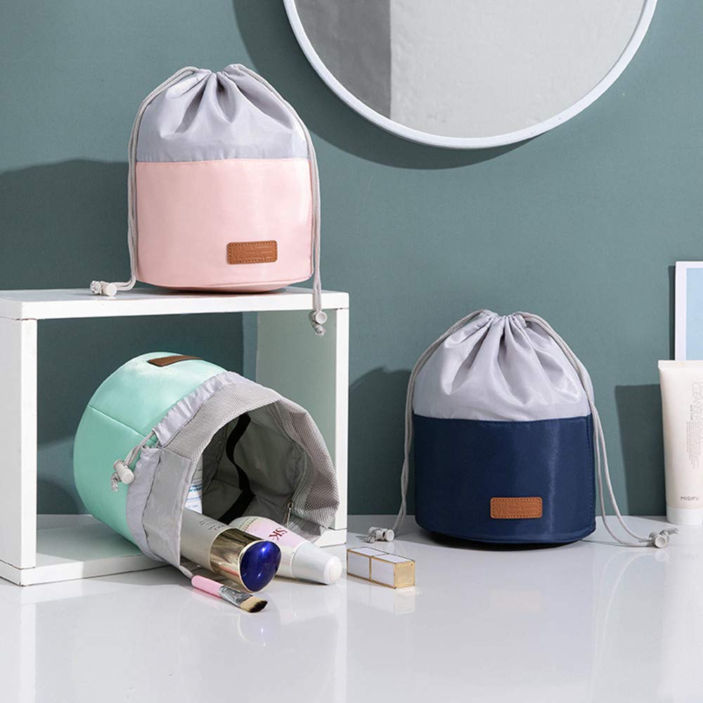 HOYOFO Drawstring Makeup Bags Travel Barrel Cosmetics Bag Brush Organizer Waterproof Toiletry Kit Storage Pouch, Grey