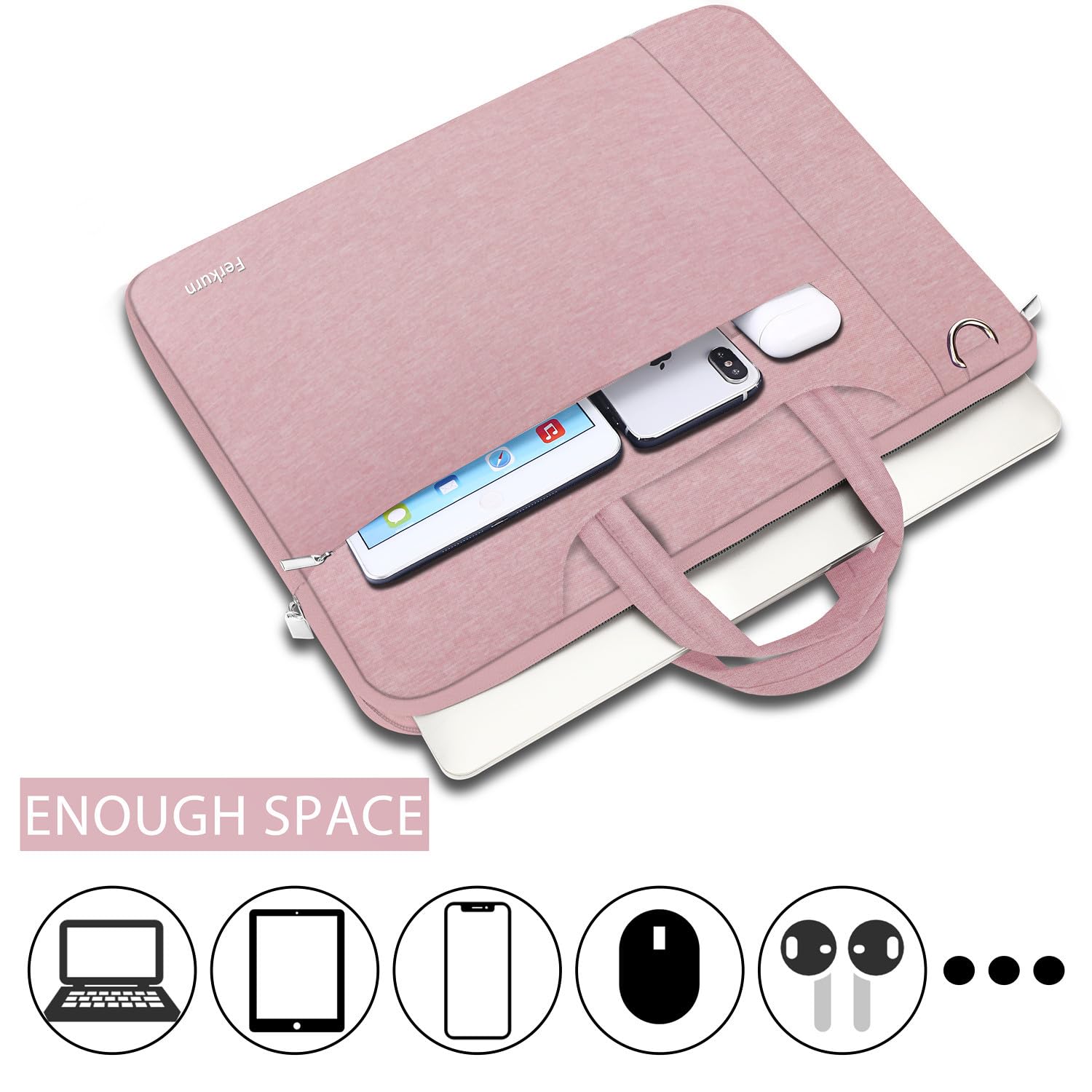 Ferkurn Laptop Bag Case Women Men Computer Sleeve with Shoulder for HP Envy Pavilion/Inspiron/Thinkpad/ASUS TUF Vivobook/MSI/MacBook/Surface,Waterproof Briefcase with Handle, Pink, 15 15.6 Inch