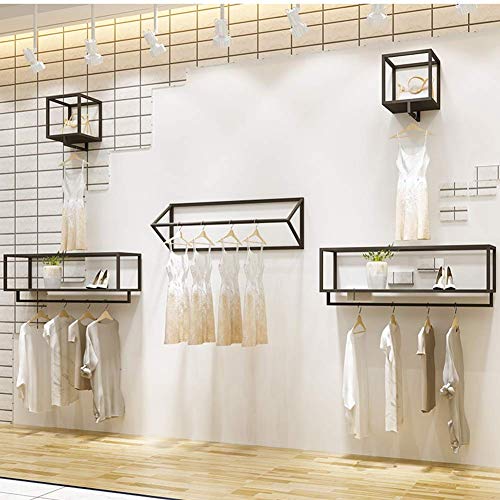 PIBM Stylish Simplicity Shelf Wall Mounted Floating Rack Shelves Coat Rack Metal Display Stand Decoration Bedroom Bathroom Clothing Store,4 Styles, Black , 100x30x40cm