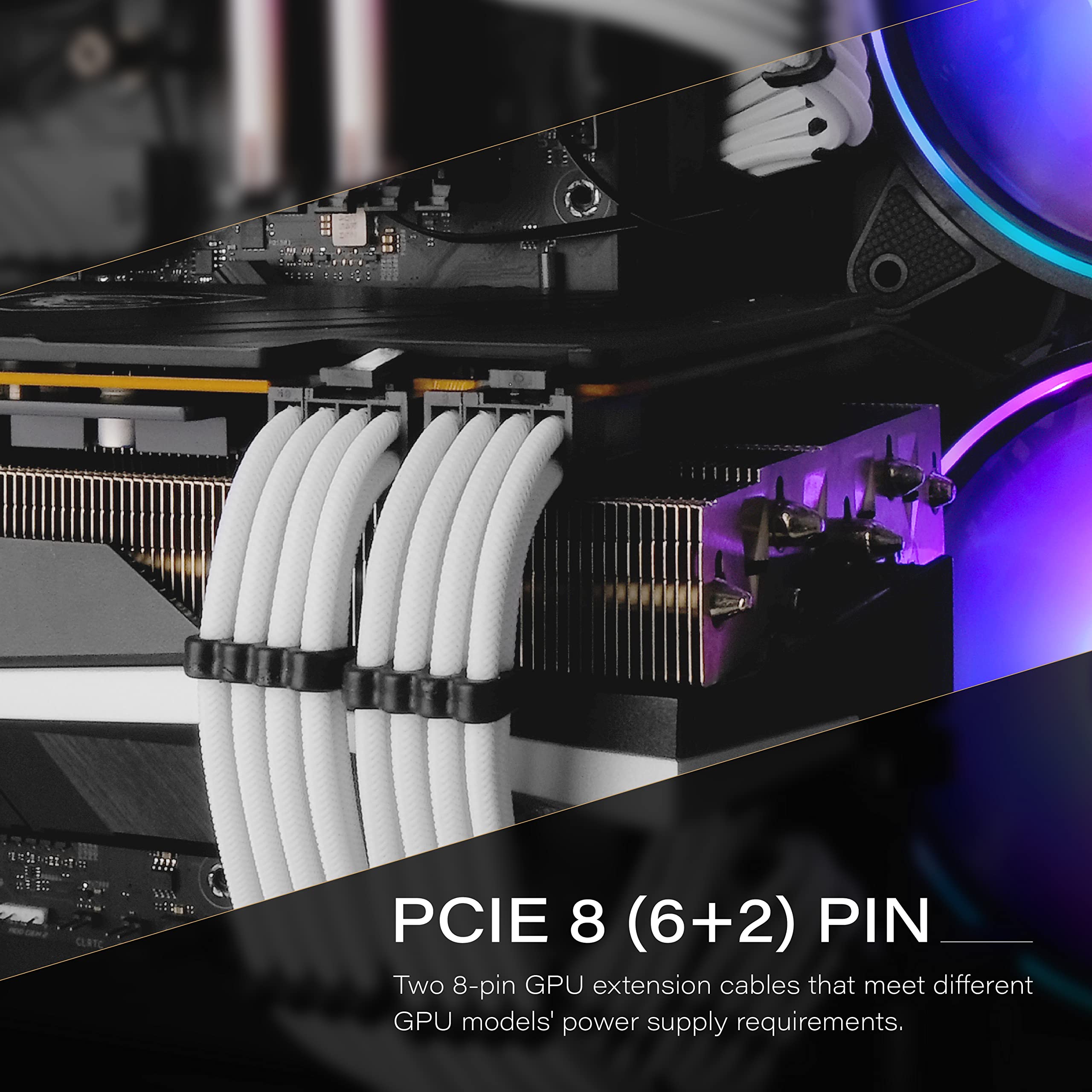 EZDIY-FAB PSU Extension Cable Sleeved Custom Mod PC Power Supply Cable, Soft Nylon Braided with Comb Kit 24PIN/8PIN to 6+2Pin/ 8PIN to 4+4PIN-30CM 300MM - White