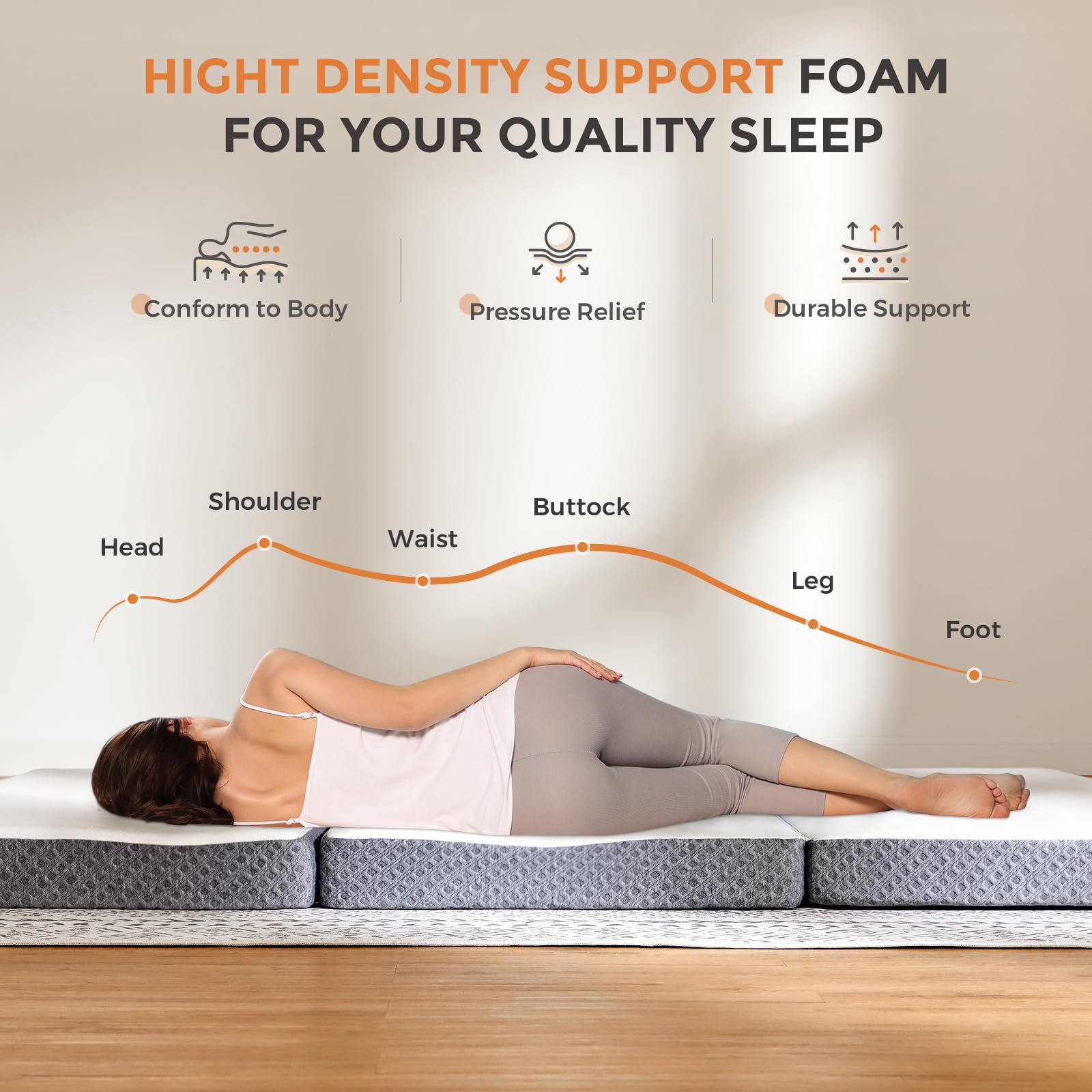 Sweetnight Tri Folding Mattress - 4-inch Foldable Mattress with a Collapsible and Washable Cover | Medium-Firm with Non-Slip Design | Suitable for RV Travel, Camping, Guest (Queen)