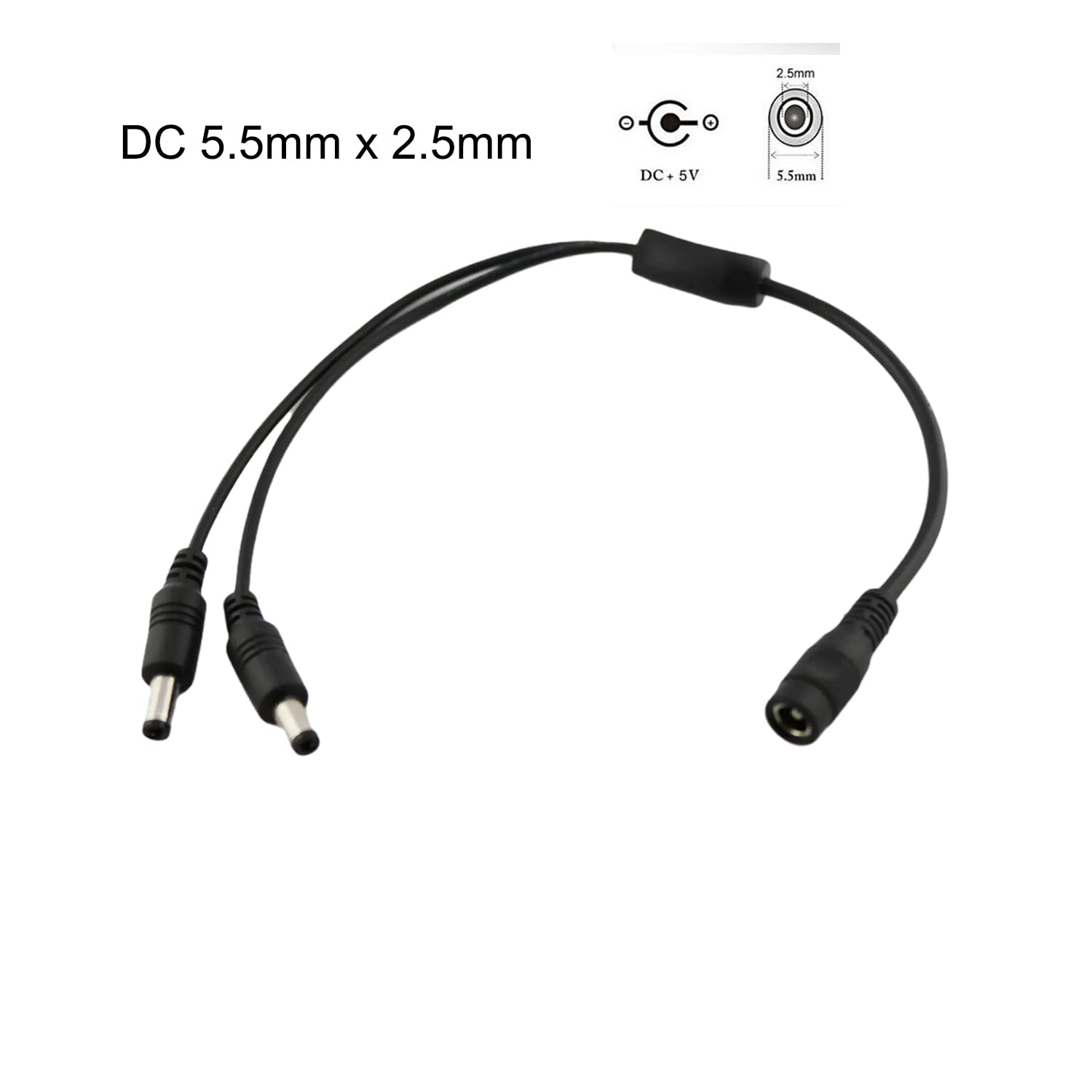 UpperFu 2pcs CCTV DC Power Splitter Cable 5.5mm x 2.5mm Female Jack to 2 Male Splitter Connector Cable 5.5mm x 2.5mm Adapter for LED Strip Surveillance Camera Security Camera