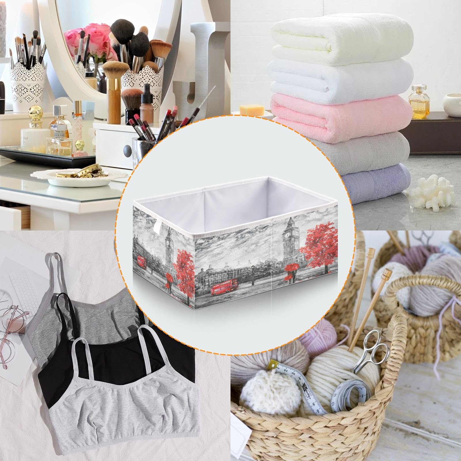 Emelivor London Rectangle Storage Bins Fabric Storage Cube Large Storage Baskets for Shelves Collapsible Cube Organizer Bins for Shelves Home Office Clothes Clothing,16 x 11inch