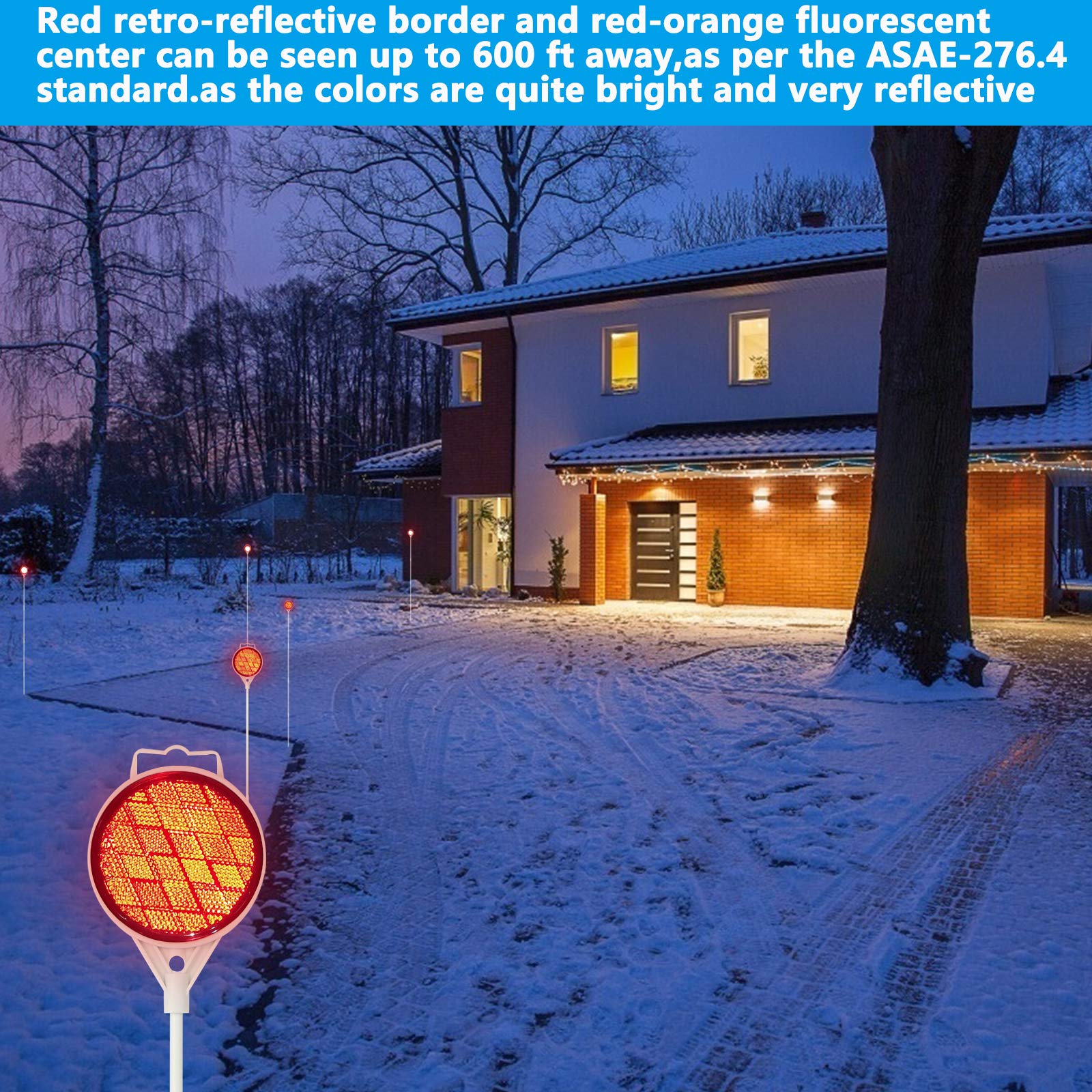 Reflective Driveway Markers,Snow Plow Markers,51 Inch Fiberglass Pole Double Sided Reflector for Driveway (Pack of 8)