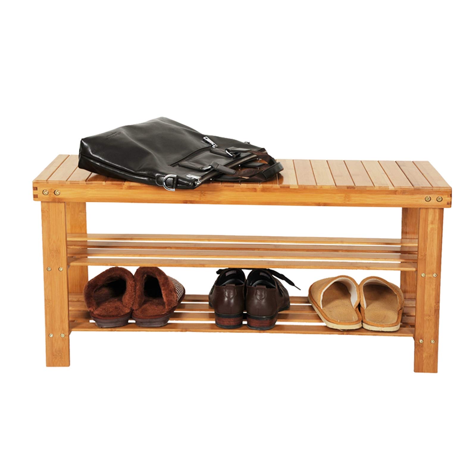 Flymatic Bamboo Shoe Rack Bench, 3 Tier Sturdy Shoe Organizer, Storage Shoe Shelf, Holds up to 500lbs for Entryway Bedroom Living Room Balcony, Bamboo