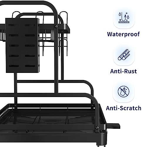Kitsure Dish Drying Rack - Multipurpose 2-Tier Dish Rack, Dish Drainers for Kitchen Counter, Large-Capacity Dish Dryer, Kitchen Drying Rack for Dishes w/Cutlery Holder 4064GY