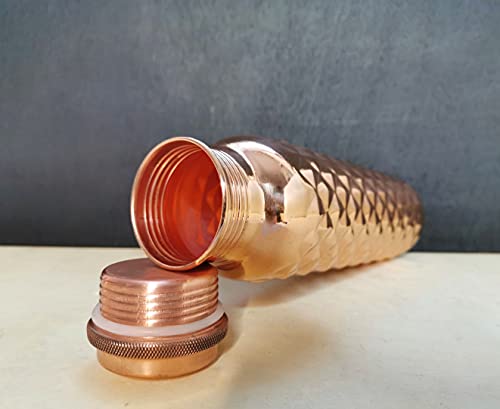 OSNICA 600 ML Copper Water Bottle Ayurvedic Water Copper Bottle - Leak-Proof Water Bottle Seal Cap, Joint Free Copper Bottle for Health Benefits18 Oz (Hammered)