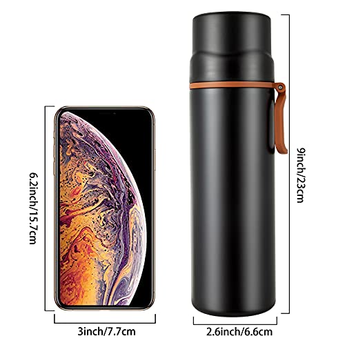 Insulated Water Bottle-Stainless Steel Vacuum Coffee Cup with Handle,Flask Double Walled Sport Travel Mug with Leakproof Lid,Keep Hot & Cold 12 Hours BPA Free 15oz(Black)