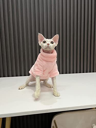 Sphynx Hairless Cat Clothes Solid Soft Faux Fur Sweater Outfit Cute Pullover Autumn Winter Fashion Turtleneck Sphynx Clothes Kitten Cat Apparel (M(4.4-5.5lbs), Light Pink)