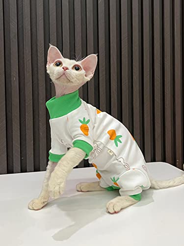 Sphynx Hairless Cat Clothes Autumn Cotton T-Shirts Four Leg Jumpsuit Base Shirts High Collar Pullover Cute Pattern Kitten Shirts Pet Clothes (L(6.6-8.8lbs), Carrot)