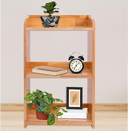 YCICI Bookshelf, 3 Tier Wooden Bookcase, Freestanding Display Storage Shelves Open Bookcase for Bedroom, Living Room and Office (Natural, 3 Tier)