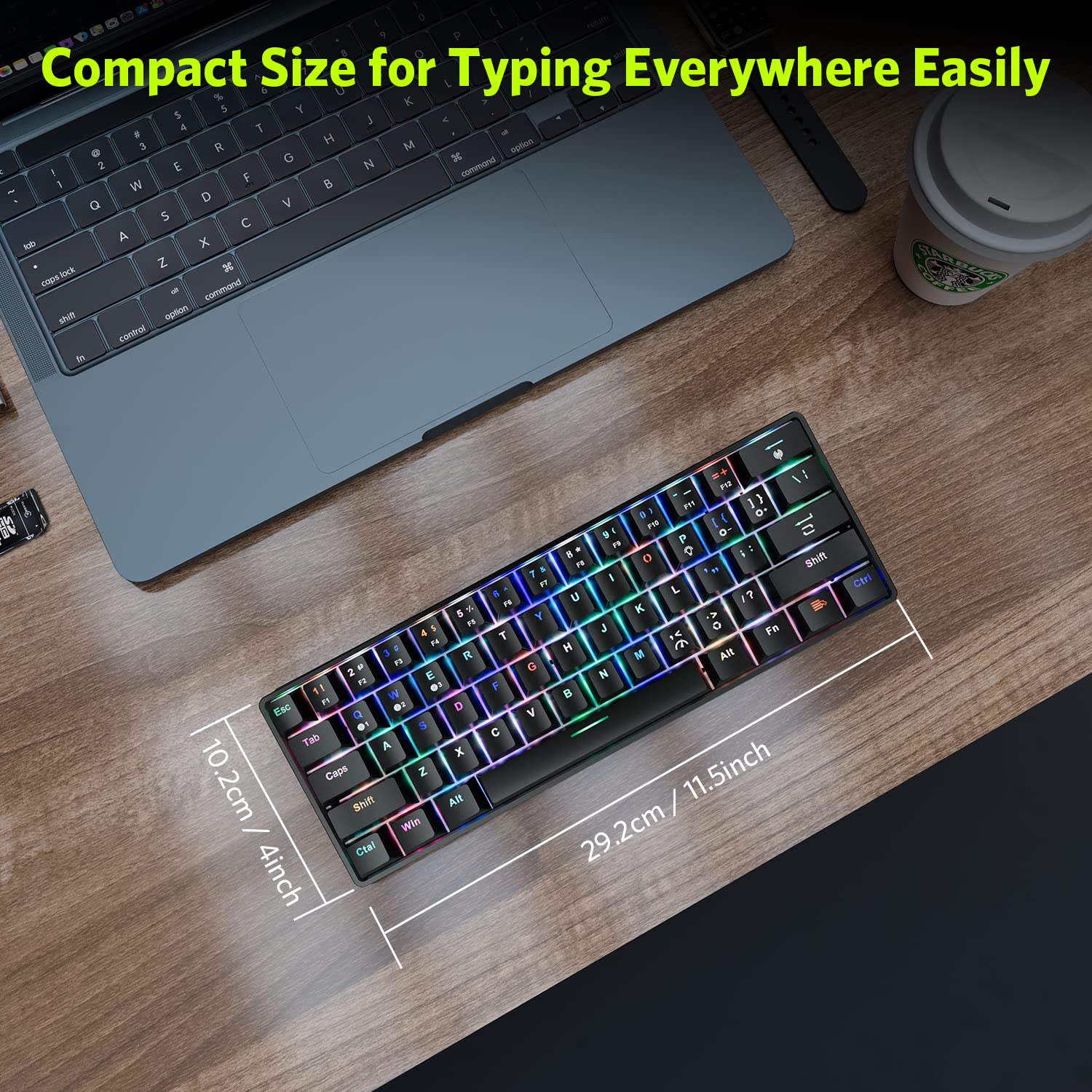 Fiodio 61 Keys RGB Wireless and Wired Mechanical Gaming Keyboard with Blue Switches, Audible Click Sound Rainbow Portable Compact Mini Office Keyboard for Windows PC Gaming, (F-SG61)