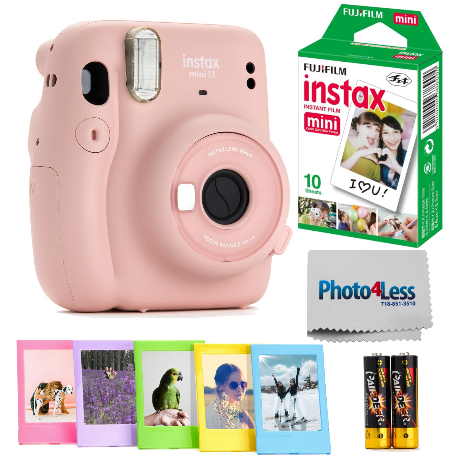 Fujifilm Instax Mini 11 Instant Film Camera, Fuji Instax Mini Film 10 Sheets, Color Frames for Mini Prints, Gift Bundle (Lilac Purple)