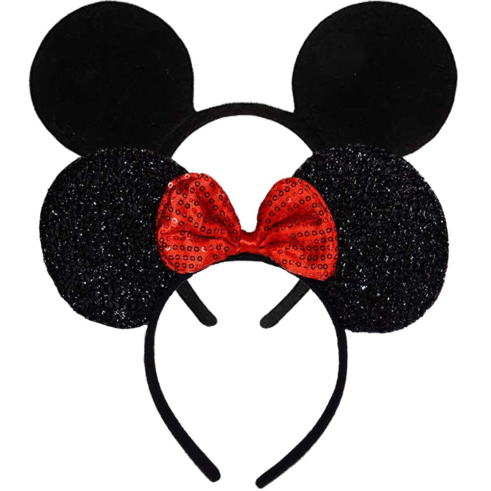 FANYITY Mouse Ears, 2 Pcs Mice Ear Costume Headbands Hair Band for Christmas Party (Red&Black)