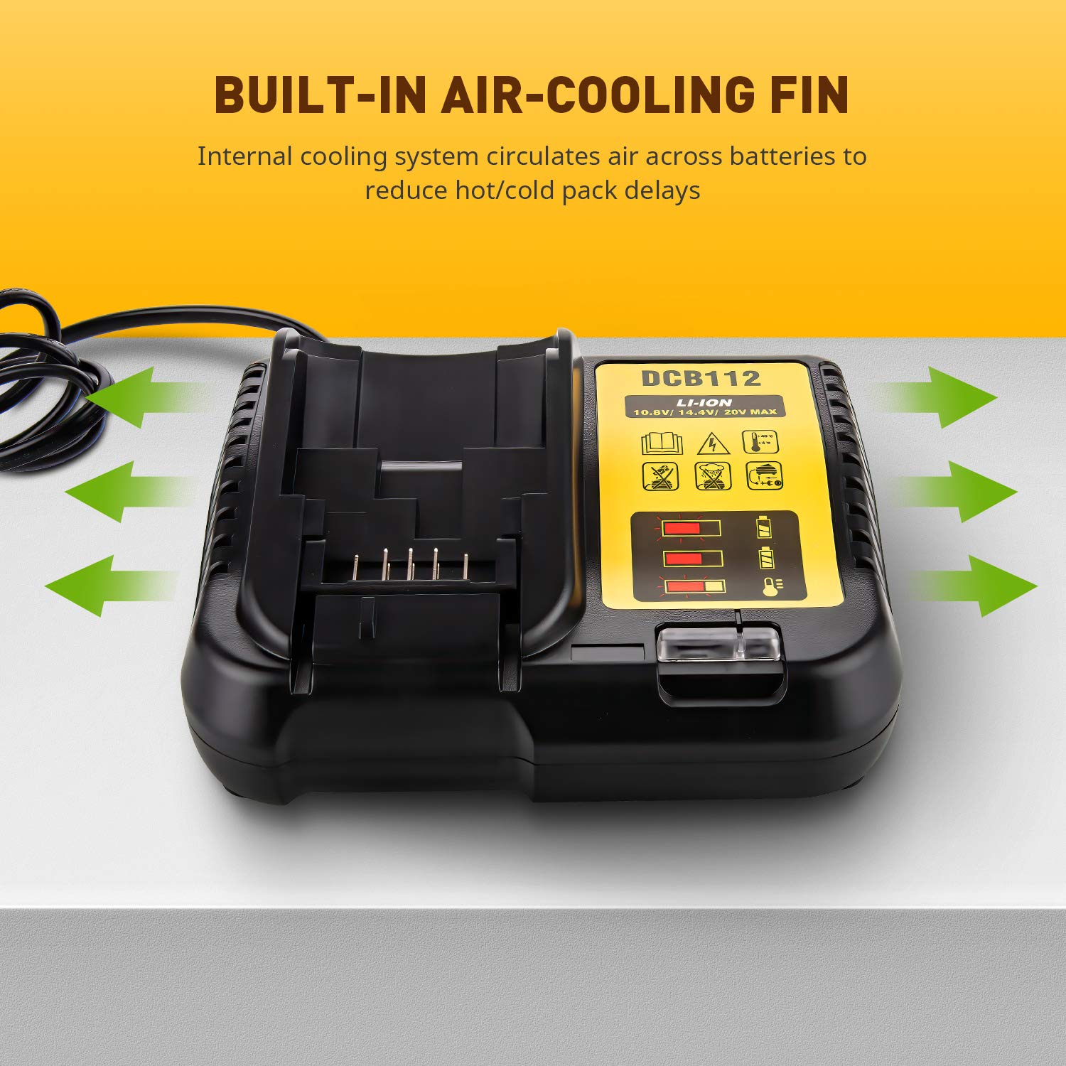 FLAGPOWER DCB112 Battery Charger for Dewalt 12V 20V MAX Lithium Ion Batteries DCB206 DCB205 DCB204 DCB203 DCB201 DCB120 DCB127, Replaces for Dewalt Charger DCB101 DCB105 DCB115 DCB107