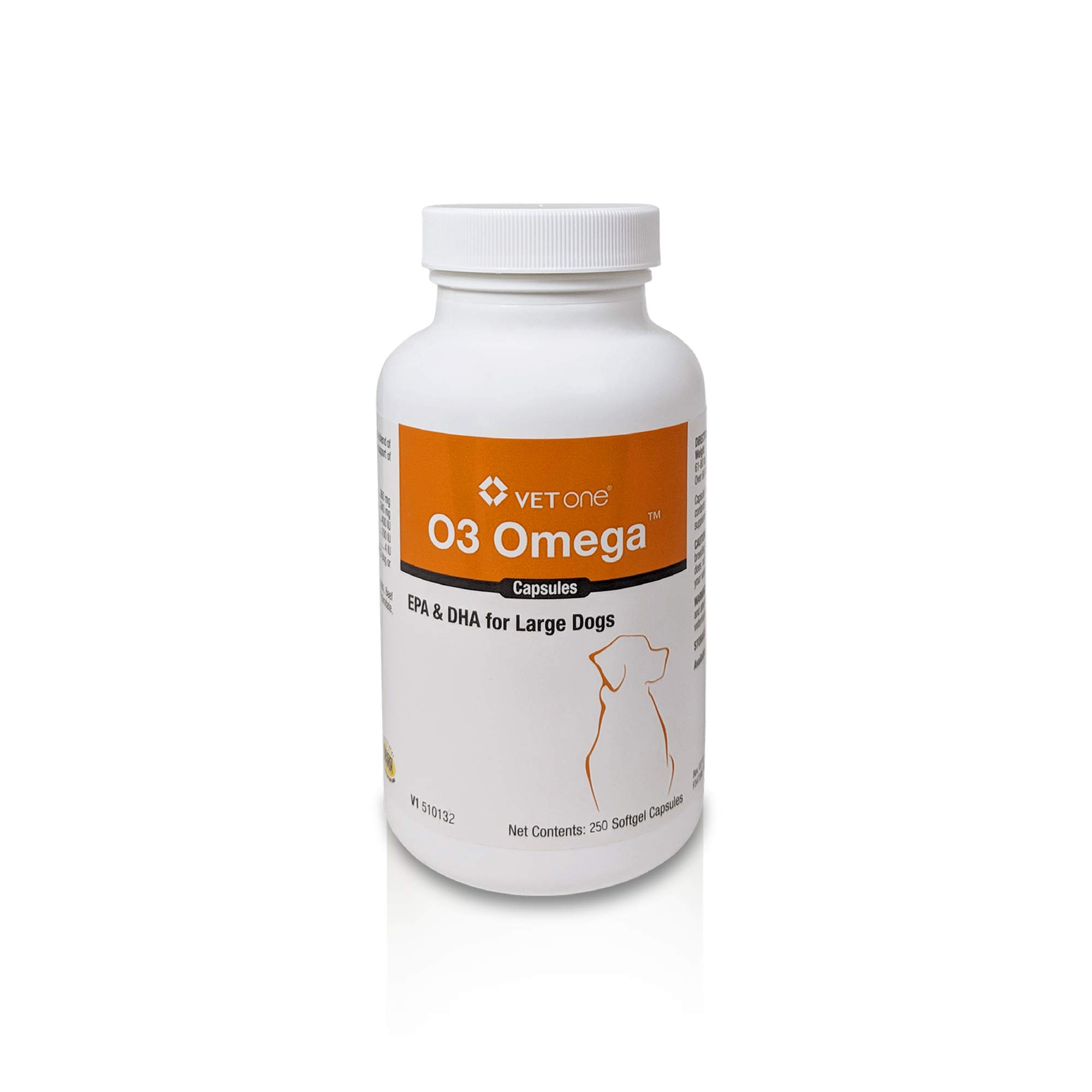 VetOne O3 Omega Capsules Nutritional Supplement with Omega 3 Fatty Acids | Builds Immune & Joint Health | Promotes Healthy Skin & Coats | Large Dogs (250 Count Softgels)