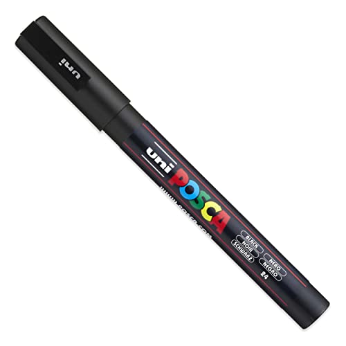Posca - Ultra Fine to Fine Paint Marker Pens Set - PC-1MR, PC-1M, PC-3M - White & Black Ink - Pack of 6