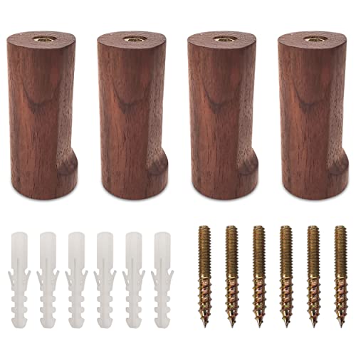 Natural Wooden Wall Hooks, Modern Minimalist Decorative Wall Mounted peg Rack for Coats, Hats, Backpacks - 4 Pack with Magnet for Keys