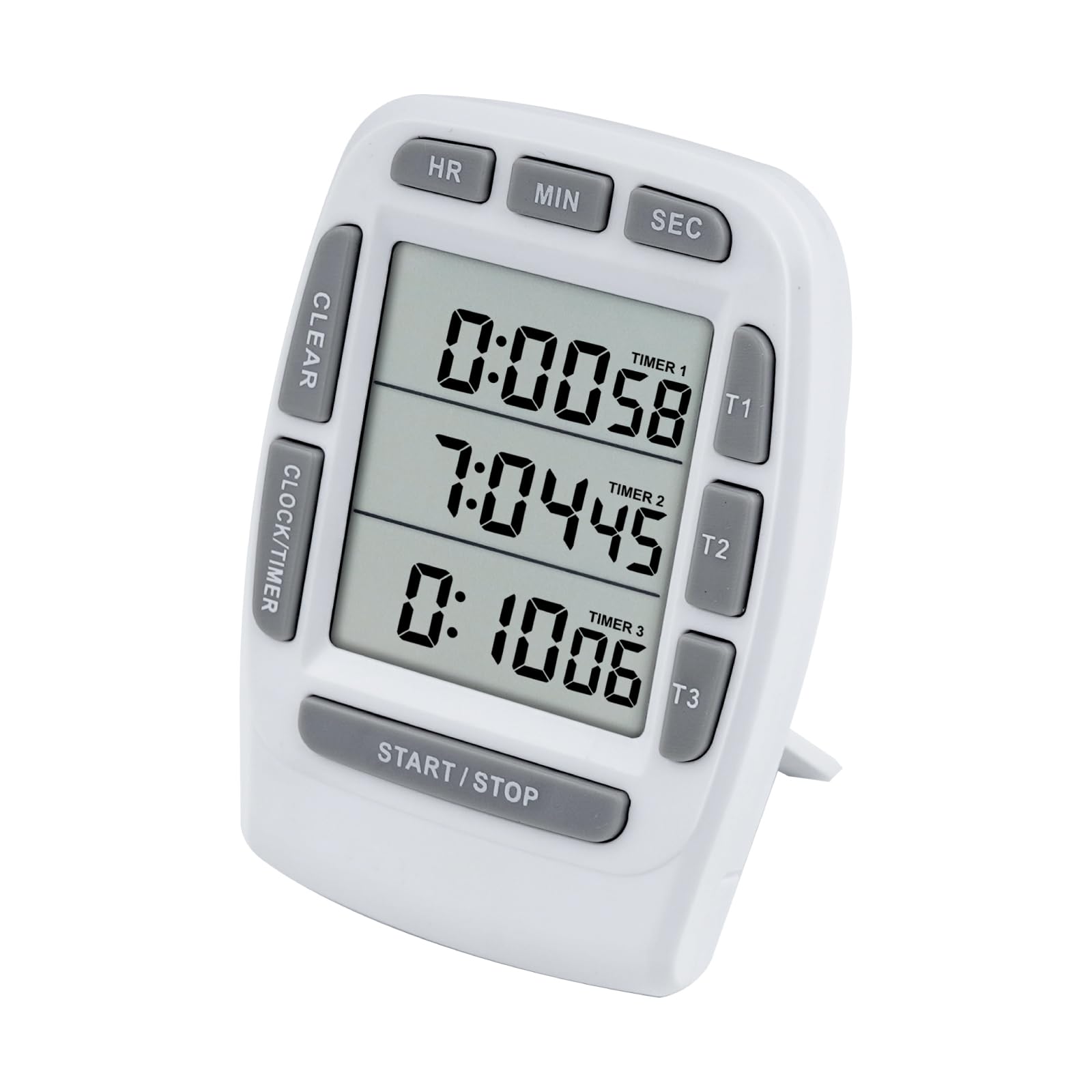 Jayron JR-KT001 Digital Timer Large LCD 3 Channel Countdown Timer,Kitchen Timer,Count Down Count Up Timer Cooking Timer Reset Clock Alarm Loud Strong Magnet Bracket for Kids Elderly (White)