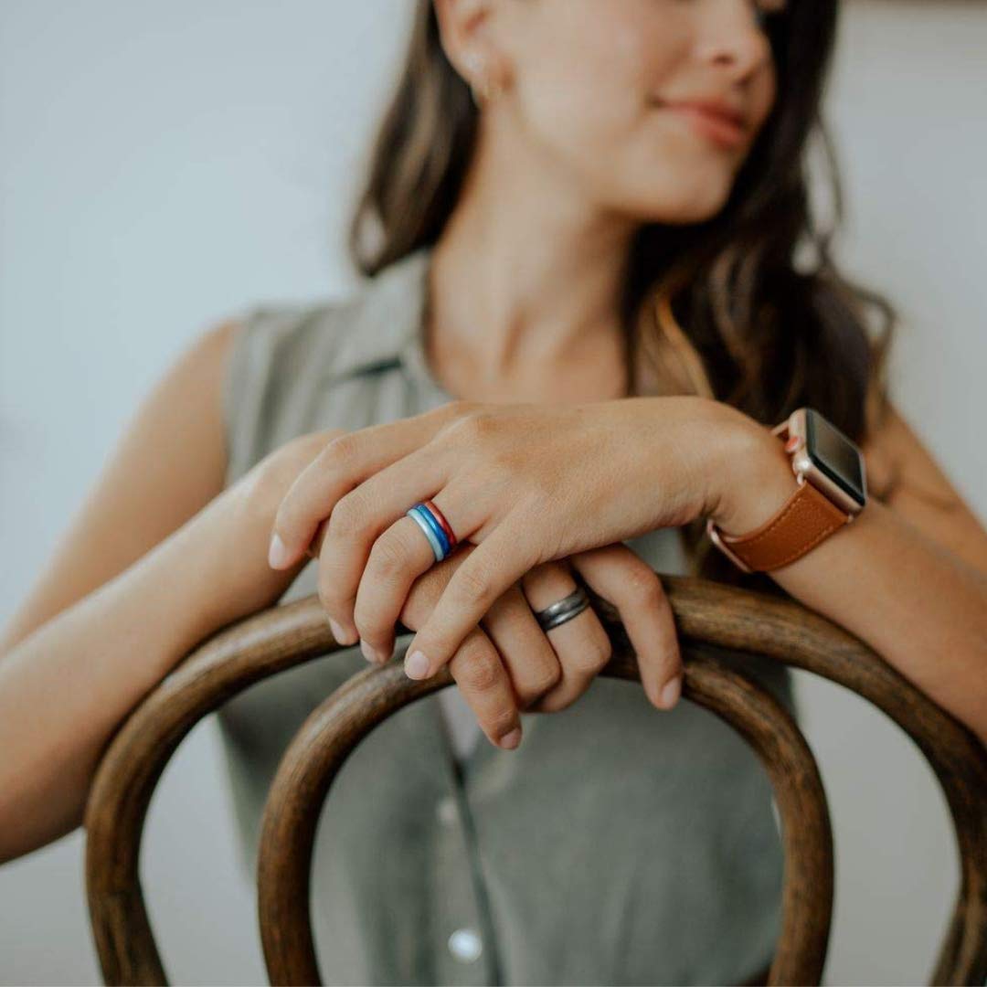 Enso Rings Thin Elements Silicone Ring Infused with Precious Elements β Stackable Wedding Engagement Band β 4.3mm Wide, 1.75mm Thick (Platinum, 9)
