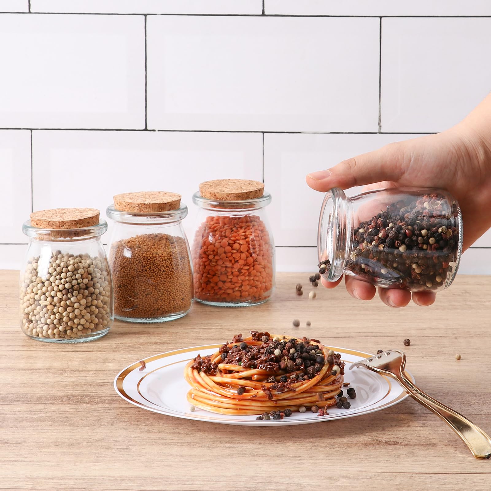 Miukada Small Glass Jars with Cork Lids 7 oz, Yogurt Jars 30 Pack, Pudding Jars, Mini Containers with Cork Lids, Little Decorative Jars, Terrarium Canisters for Herb, Candy, Party Favor