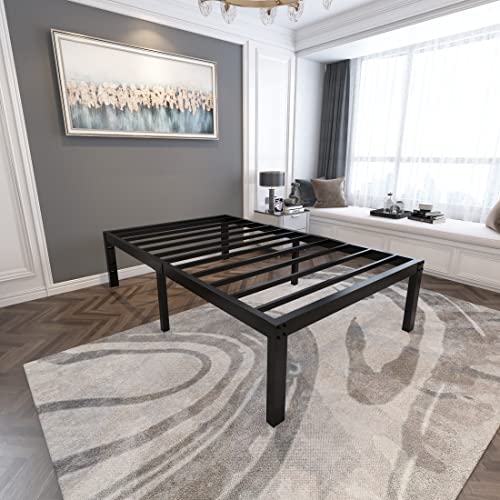 yookare 18 Inch Tall and Strong Platform Metal Bed Frame/Easy Assembly Mattress Foundation/ 4000lbs Heavy Duty Frame with Steel Slat Support/No Noise/No Box Spring Needed,Twin